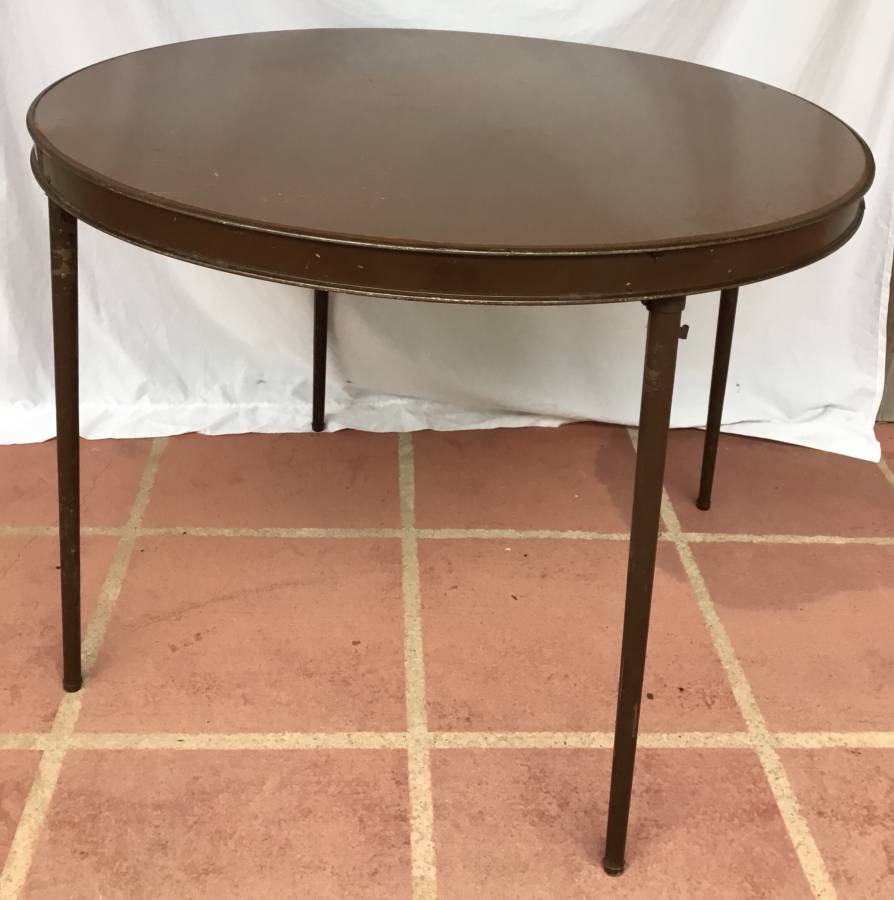 Vintage Round Metal Game Table With Folding Legs – The Oaks of ...